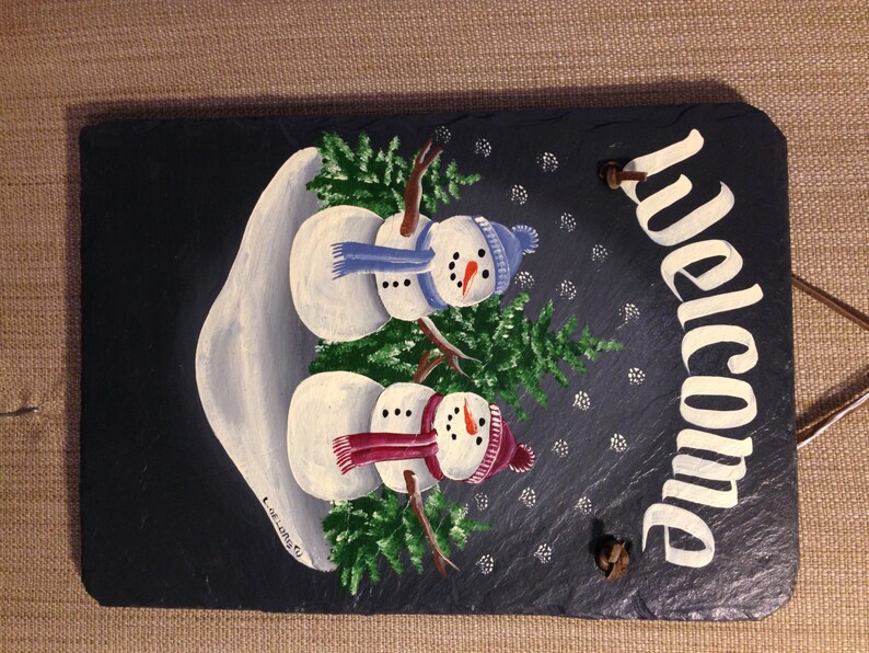 Hand Painted Sign Personalized Snowmen Slate Welcome Snowman | Etsy