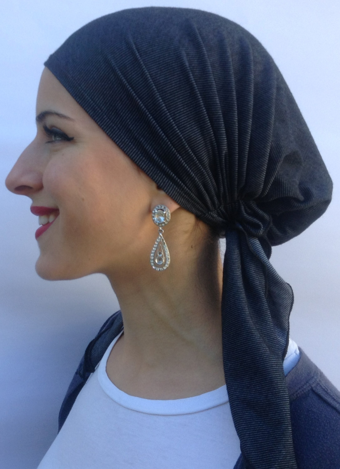 Denim Head Scarf Blue Hijab Soft Lightweight Stretchy Pre Tied Bandana ...