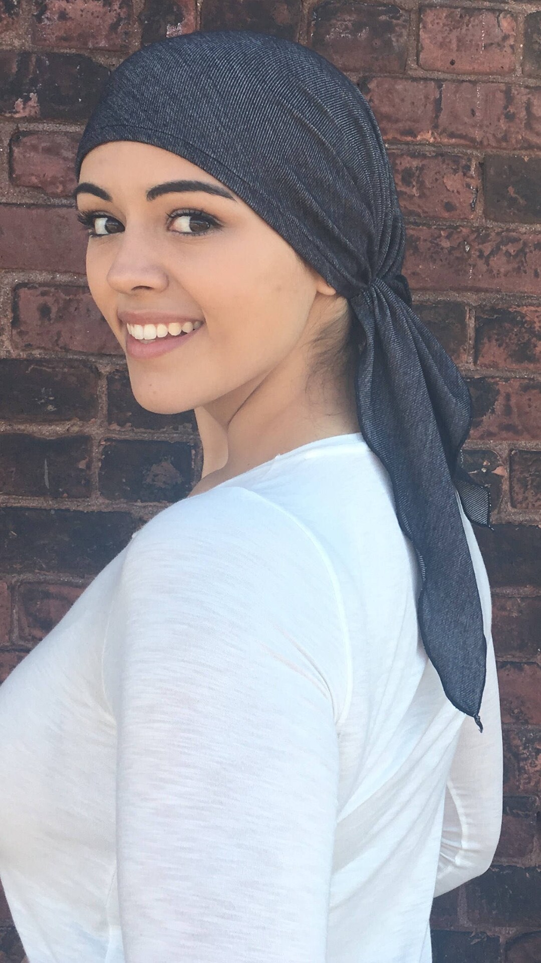 Denim Head Scarf Blue Hijab Soft Lightweight Stretchy Pre Tied Bandana ...