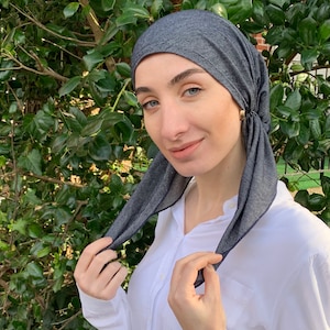 Denim Head Scarf Blue Hijab Soft Lightweight Stretchy Pre Tied Bandana ...