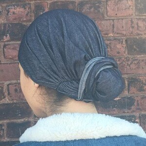 Denim Head Scarf Blue Hijab Soft Lightweight Stretchy Pre Tied Bandana ...