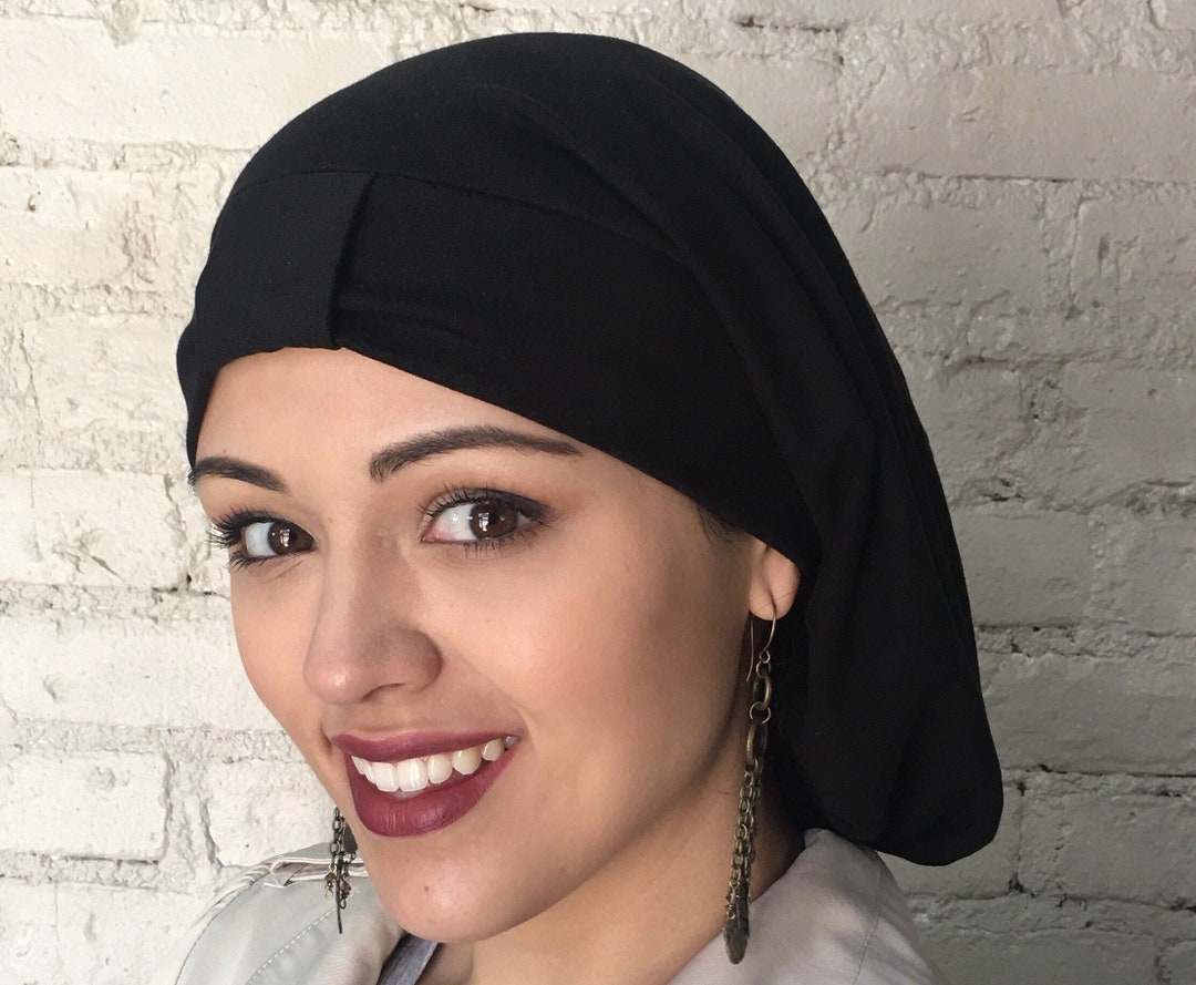 Black Hijab Islamic Muslim Headwear. Jewish Snood, Turban Head Covering ...