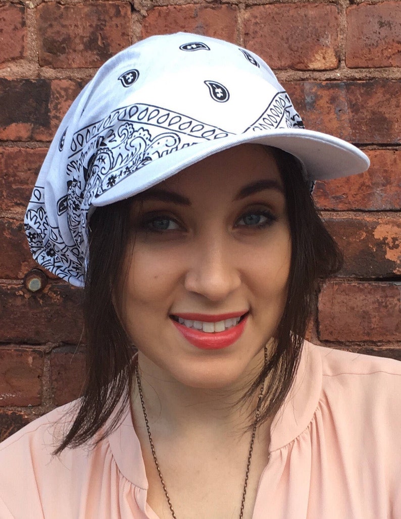 White Cotton Bandana Sun Visor Scarf Cap Hat Durag Baseball - Etsy