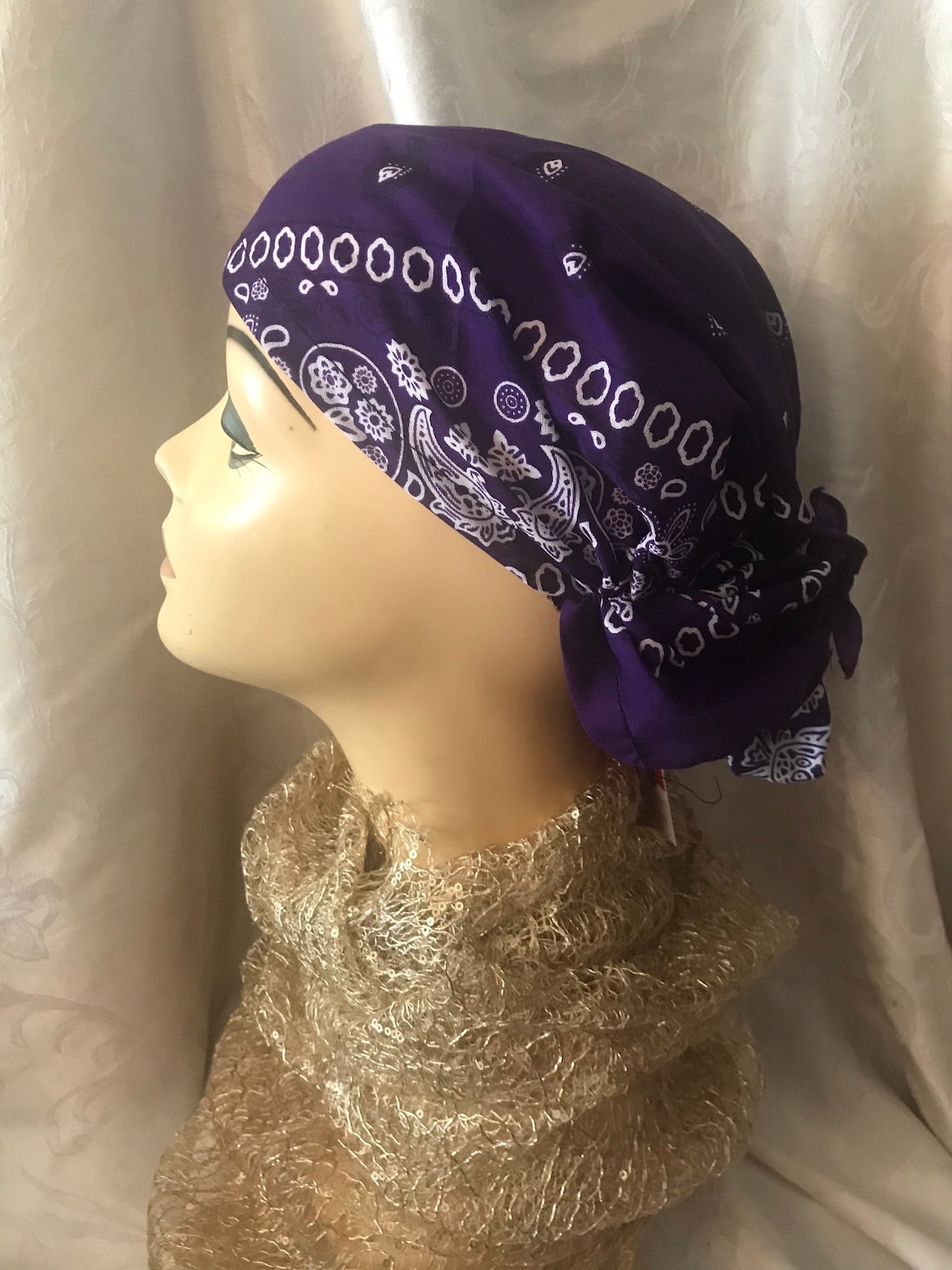 100% Cotton Head Scarf Tie Back Hat Modern Bandana Closed Pre Tied ...