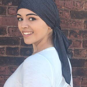 Denim Head Scarf Blue Hijab Soft Lightweight Stretchy Pre Tied Bandana ...