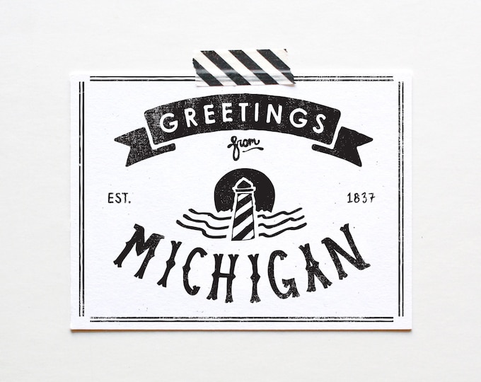Screenprinted State of Michigan Postcard - Etsy