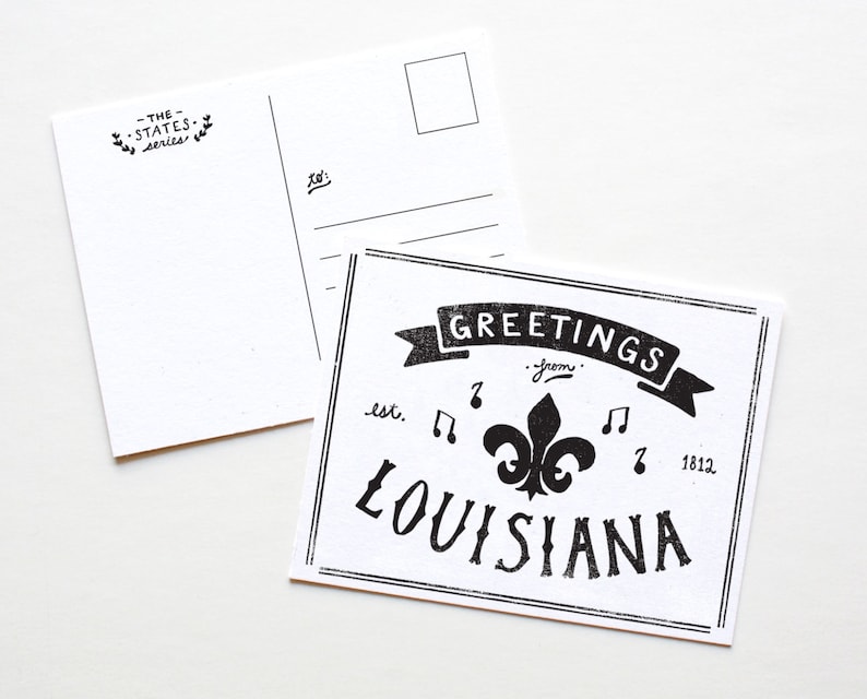 Screenprinted State of Louisiana Postcard - Etsy