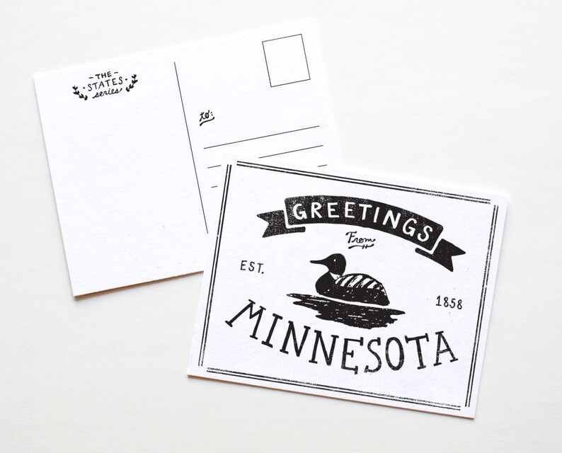 Screenprinted State of Minnesota Postcard - Etsy