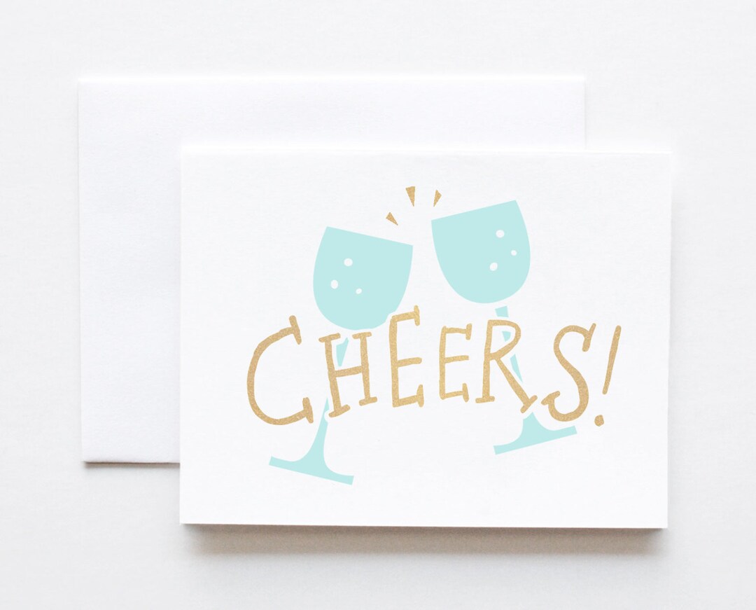 Wedding Card- Cheers With Metallic Gold - Etsy