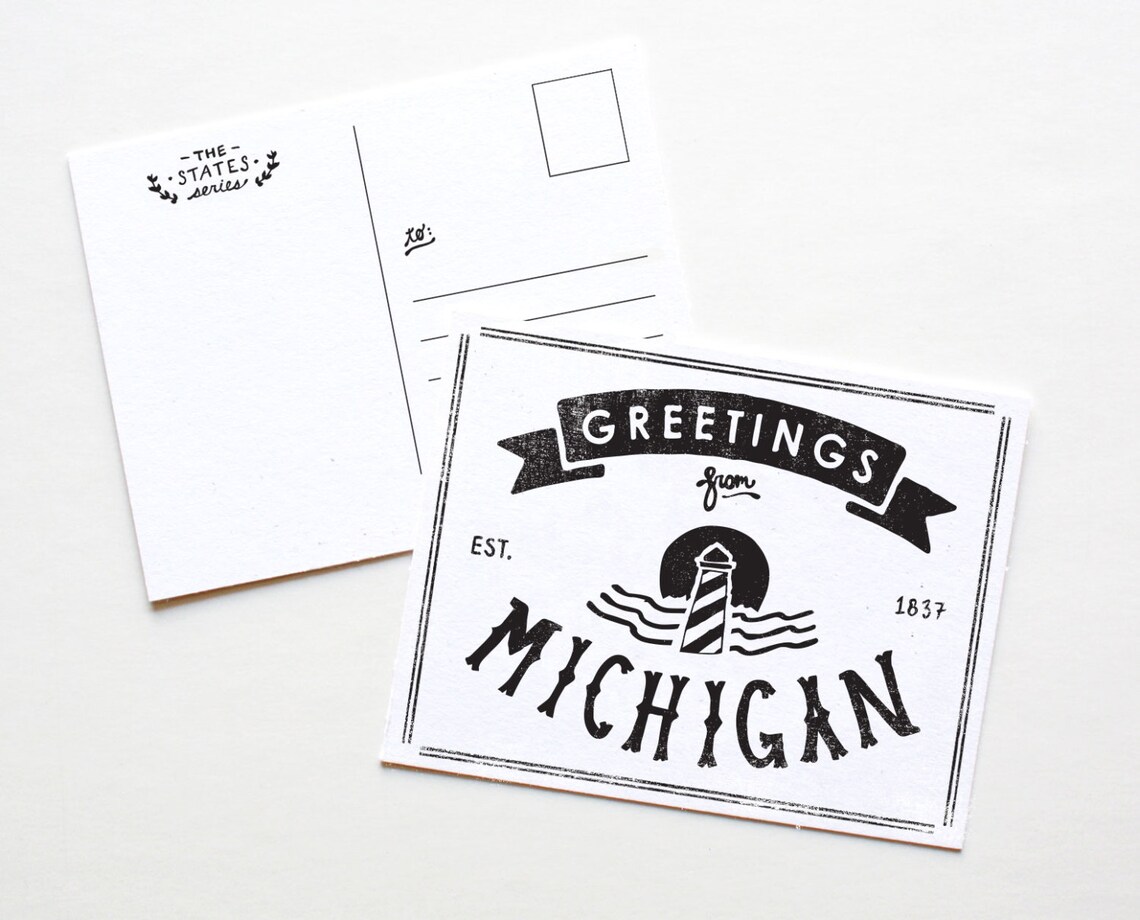 Screenprinted State of Michigan Postcard - Etsy