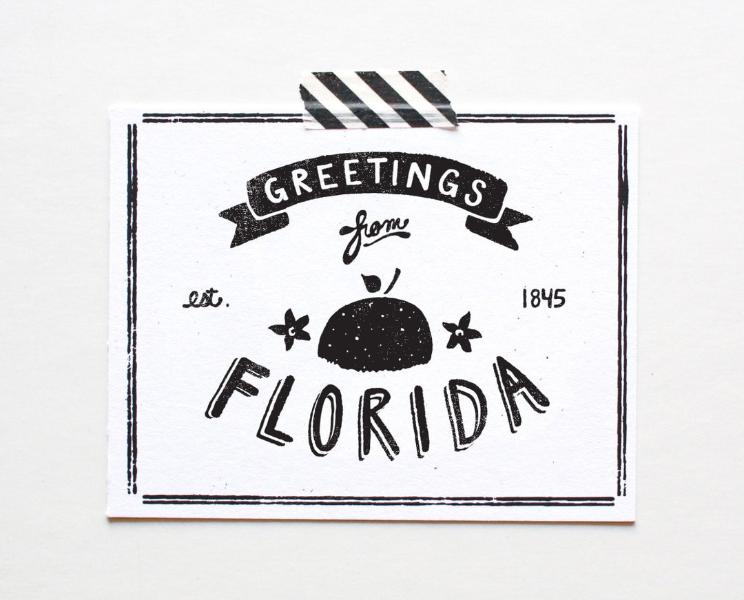 State of Florida Postcard, Screenprinted - Etsy