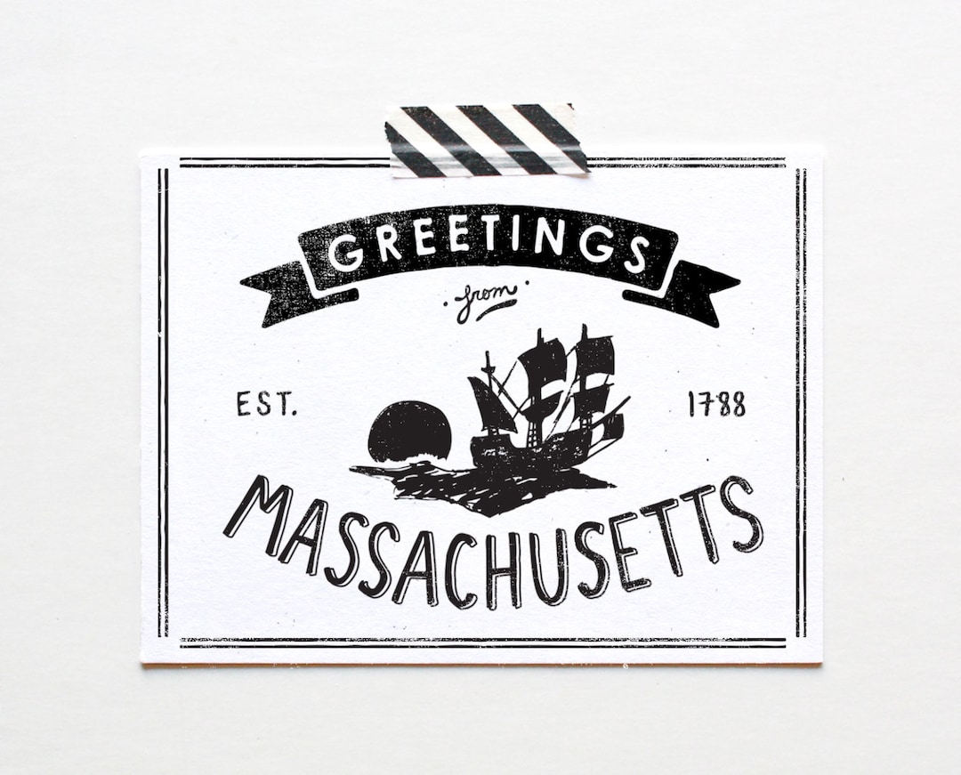 Screenprinted State of Massachusetts Postcard - Etsy
