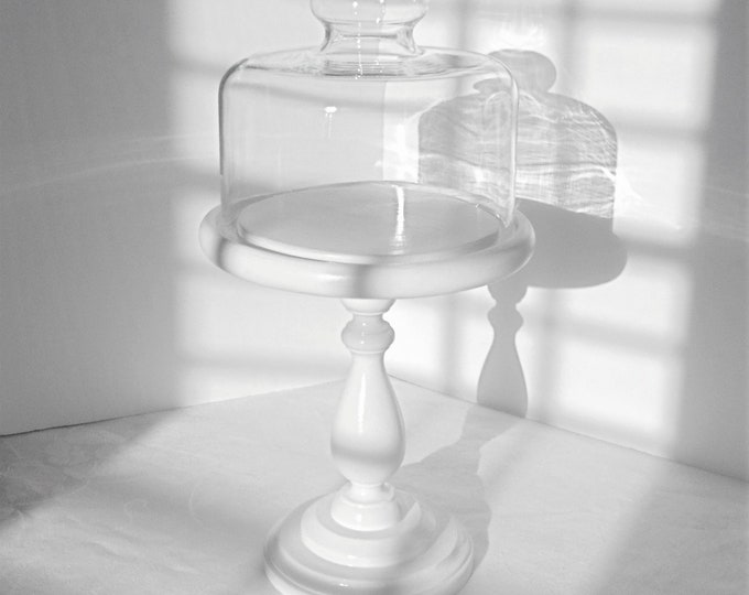 Wood Dessert Stand With Glass Dome, White Cheese Stand With Dome ...