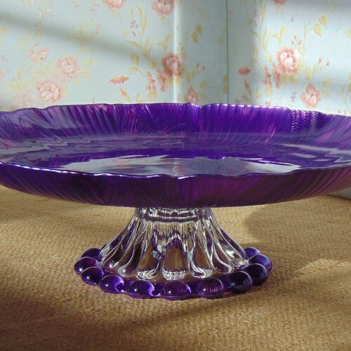 10 Inch Purple Cake Stand Glass Wedding Cake Pedestal Glass - Etsy