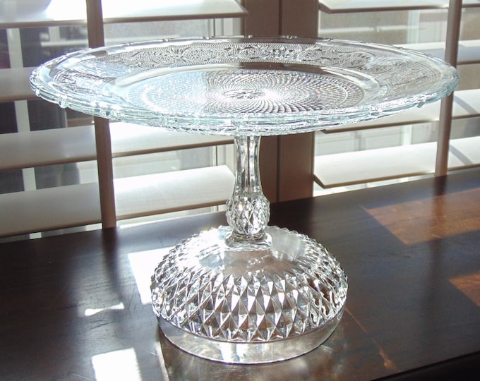 12 Inch Glass Cake Stand, Wedding Cake Stand, Vintage Glass Cake Stand ...