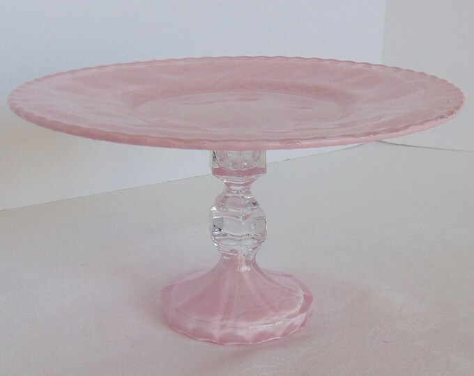 8.0" Pink Glass Cake Stand, Small Cake Stand, Glass Cupcake Stand, Baby ...