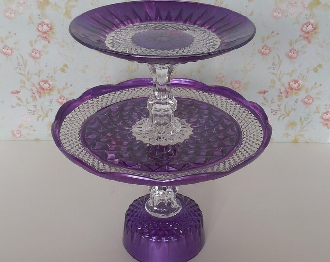 Purple Cake Stand / 2 Tier Cake Stand / Cupcake Stand / Wedding Cake ...