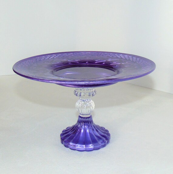 Small Purple Glass Stand, 7.75" Purple Stand, Small Cake Pedestal ...