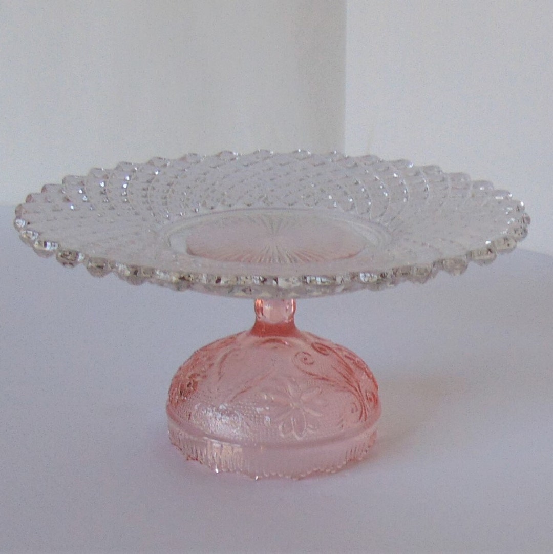 Pink Cake Stand, Clear and Pink Cake Stand, Pink Cake Pedestal, Dessert ...