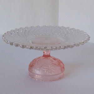 Pink Cake Stand, Clear and Pink Cake Stand, Pink Cake Pedestal, Dessert ...
