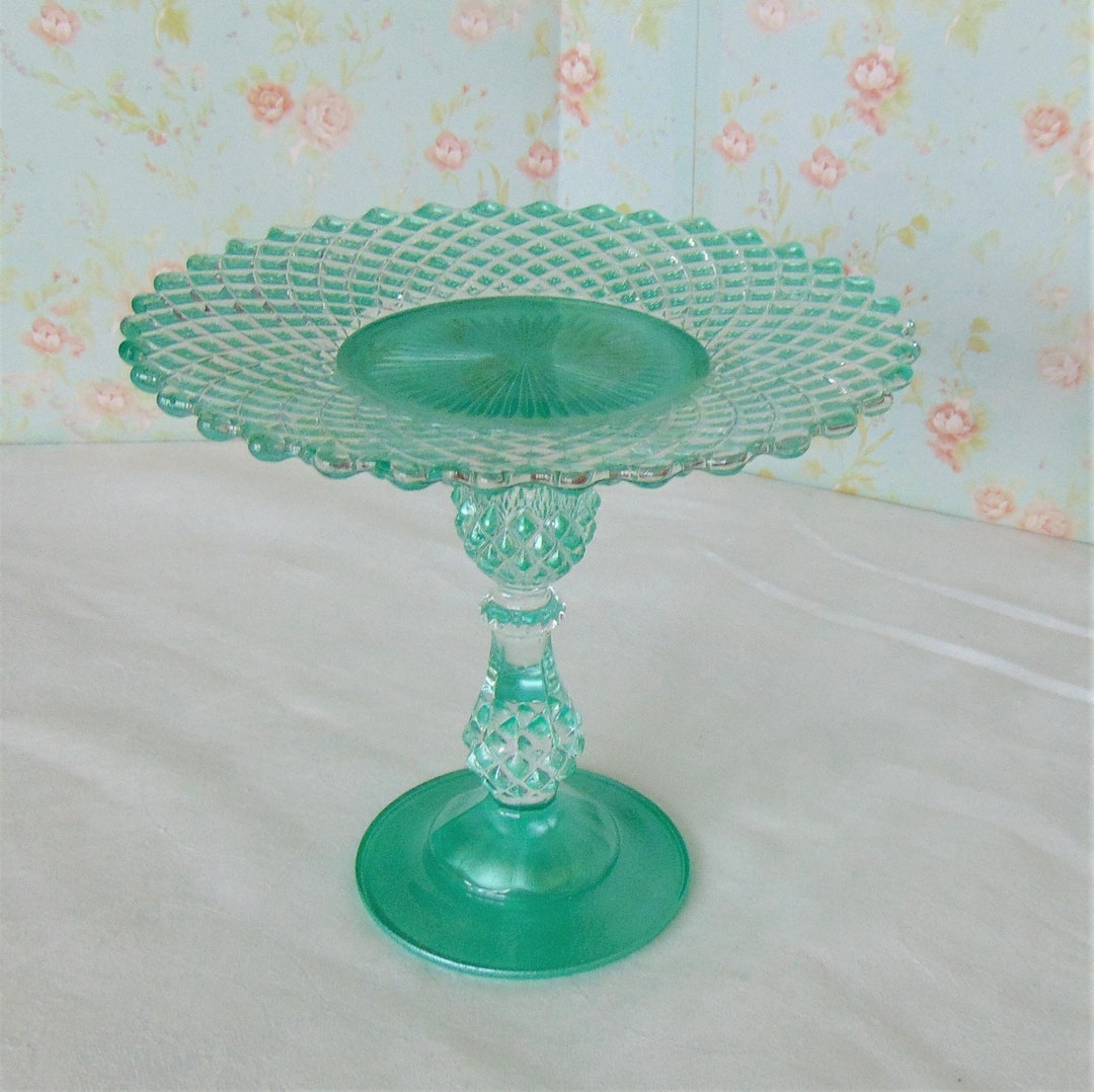 Emerald Green Glass Cake Stand, 8" Cake Stand, Cupcake Stand, Emerald ...