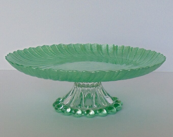 Mint Green Glass Cake Stand, Wedding Cake Pedestal, Glass Cake Plate ...