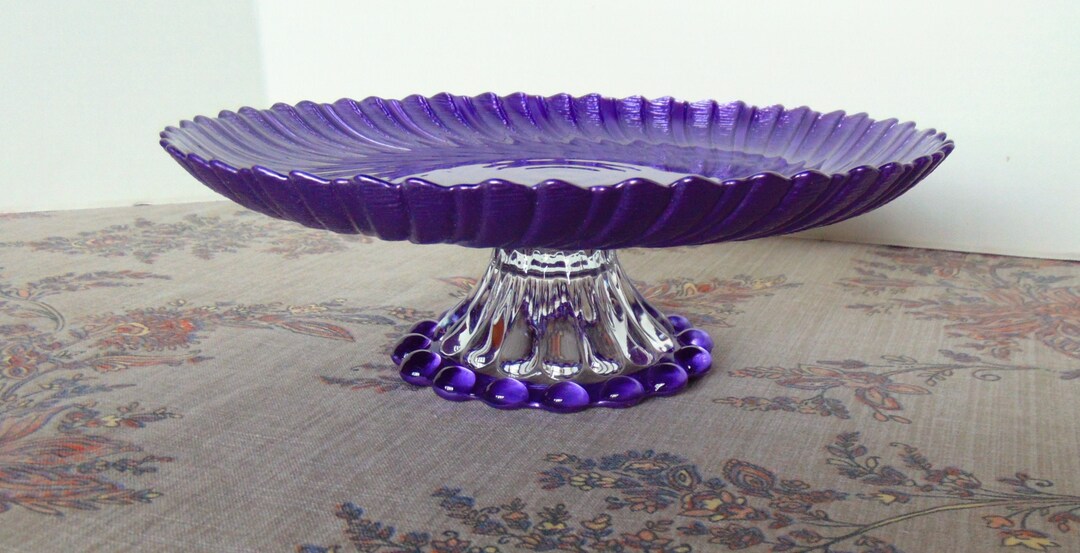 Purple Cake Stand Glass Wedding Cake Pedestal Glass Cake - Etsy