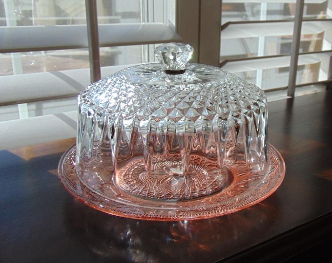 Vintage Pink Tiara Glass Dessert Plate With Dome, Cake Cloche Dome and ...