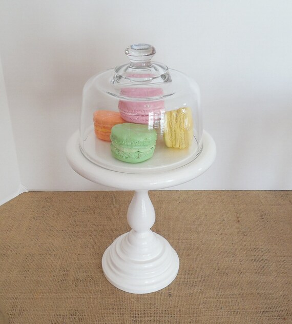 Cake Stand and Dome White Cheese Stand with Dome Wood dessert Stand ...