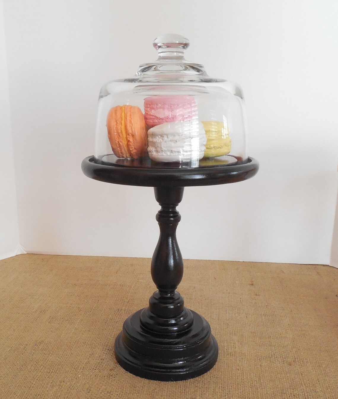 Wood dessert Stand with glass dome Black or White Cheese | Etsy