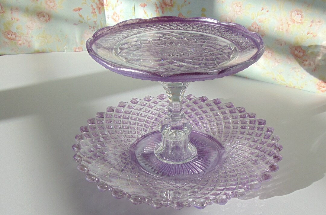 Lavender Glass Cake Stand 2 Tier Stand Petite Dessert Stand - Etsy