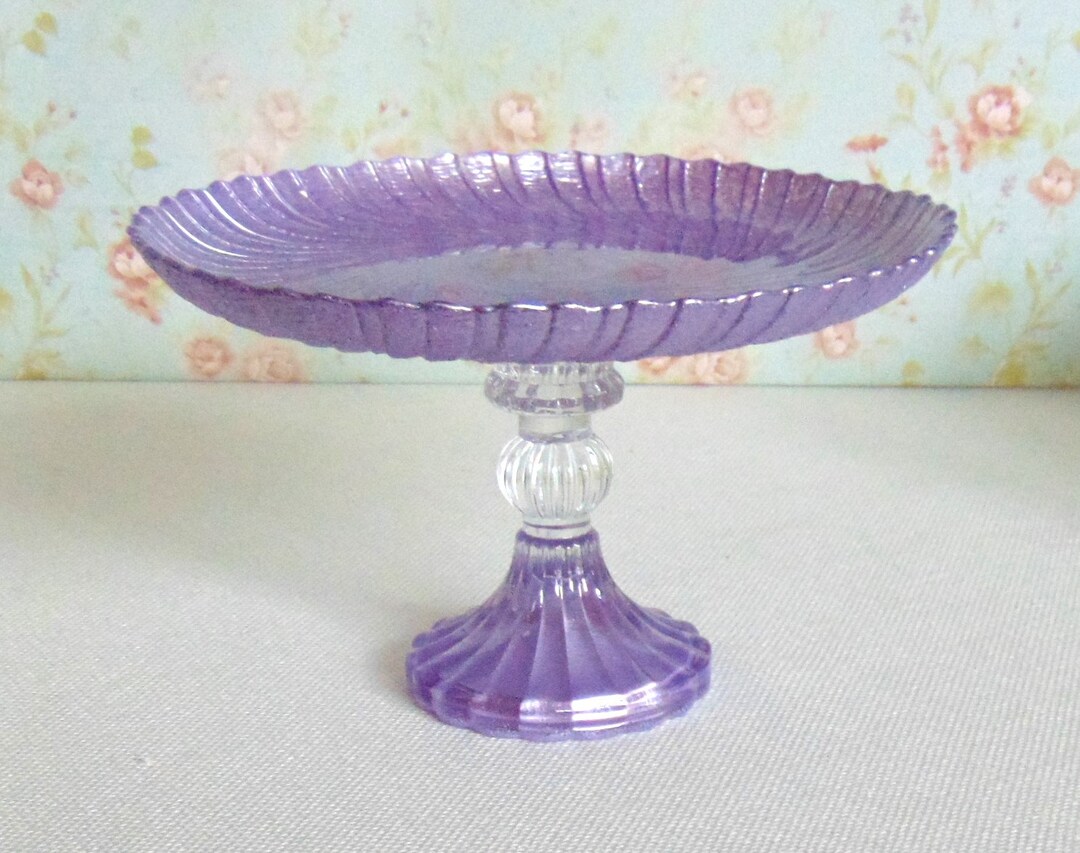 7.25" Lavender Glass Cake Stand, Small Cake Stand, Petite Glass Cupcake ...