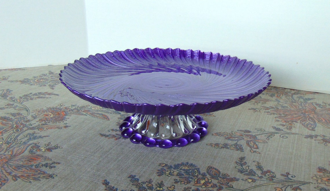 Purple Cake Stand Glass Wedding Cake Pedestal Glass Cake - Etsy