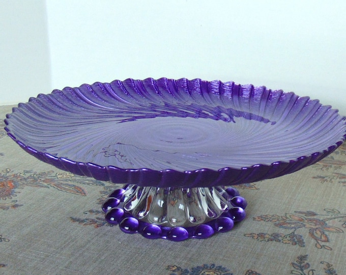 Purple Cake Stand, 10-inch Stand, Glass Wedding Cake Pedestal, Glass ...