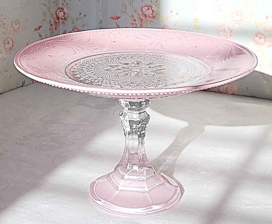 Baby Pink Glass Cake Stand, 8.0