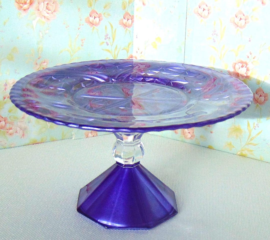 8.0" Purple Glass Cake Stand, Small Cake Stand, Wedding Cake Stand ...