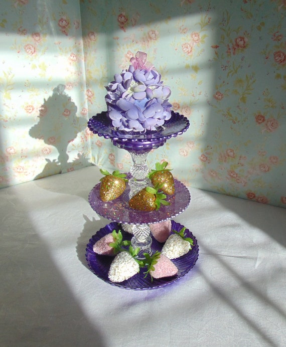 Purple 3 Tier Cake Stand, Small Purple and Lavender Tea Stand, Petite ...