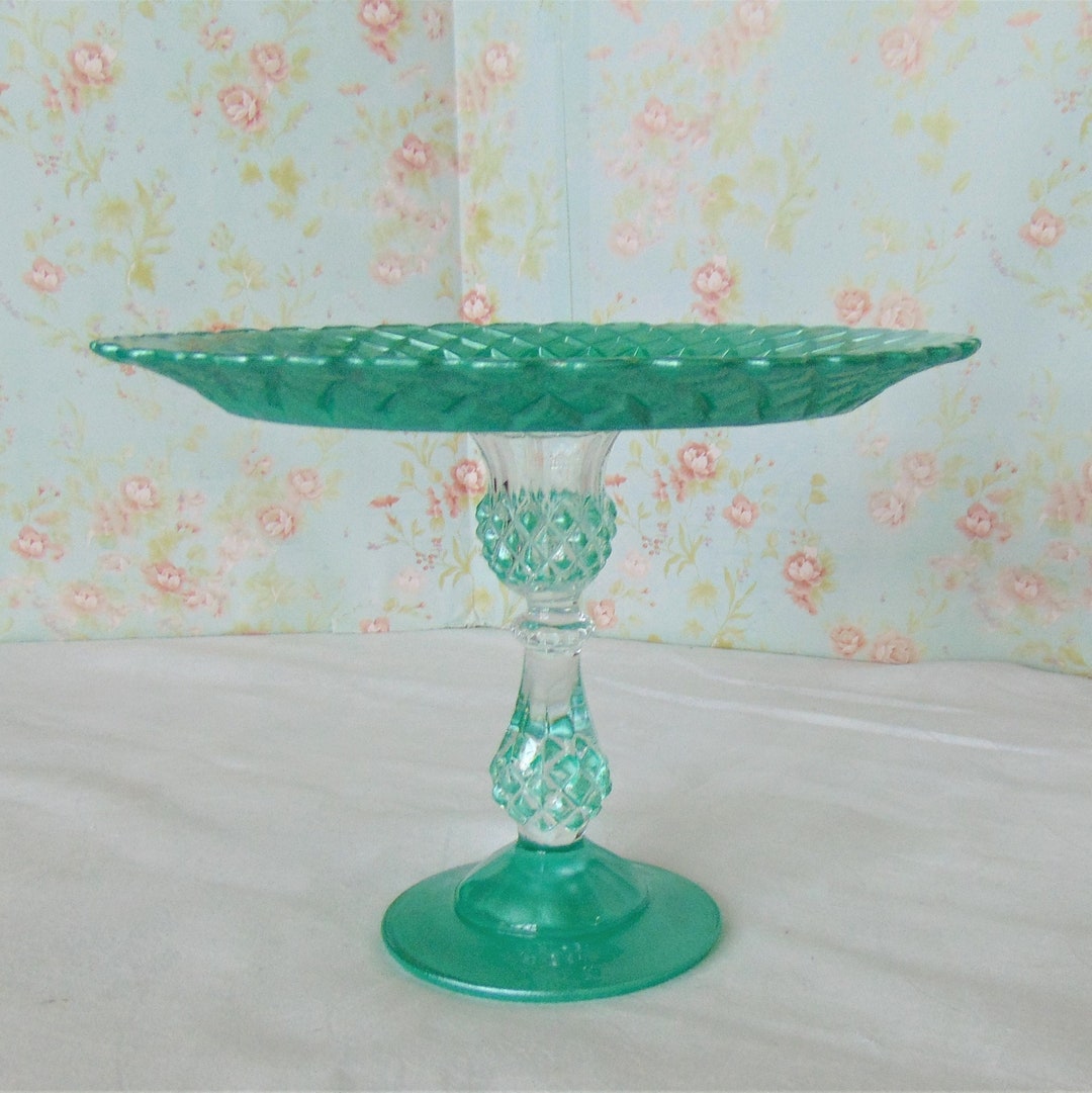 9.25 Green Glass Cake Stand Emerald Green Wedding Cake - Etsy