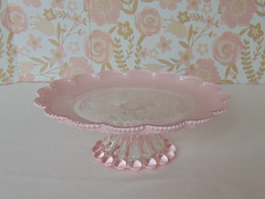 Baby Pink Cake Stand, Pink Glass Cake Stand, Glass Cake Plate, Pink ...