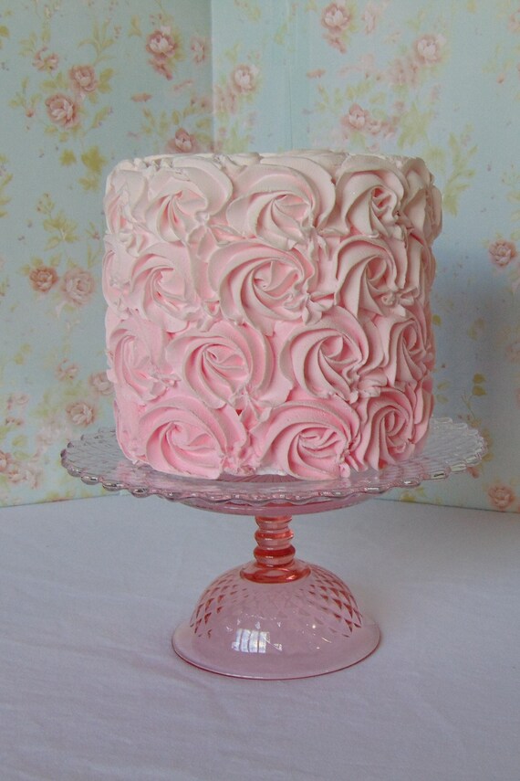 Small 8" Cake Stand, Clear and Pink Cake Stand, Pink Cake Pedestal ...