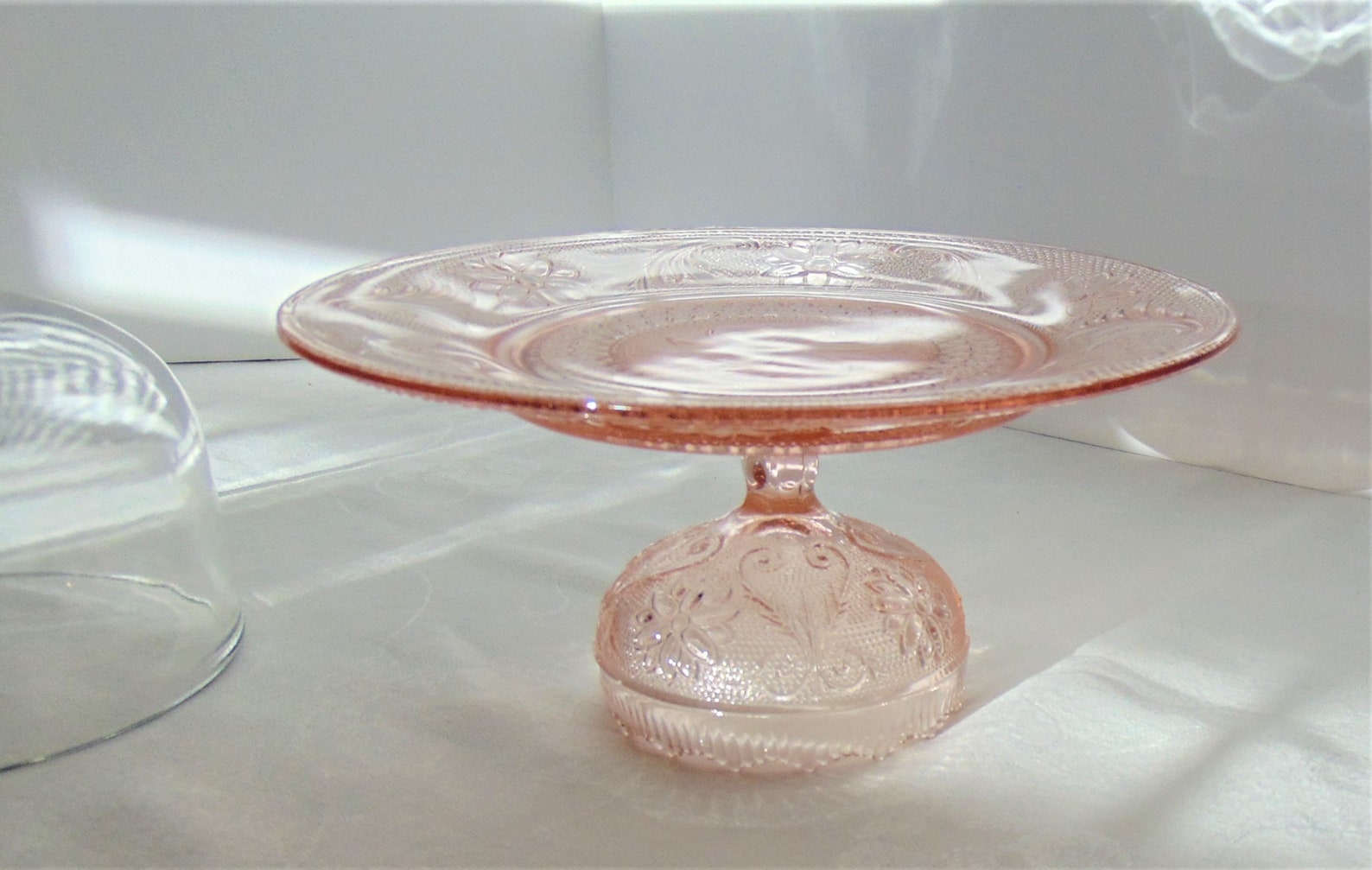Pink Tiara Glass Dessert Stand With Dome Vintage Glass Lidded Stand ...