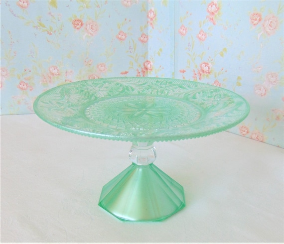 Mint Green Glass Cake Stand, 8" Cake Stand, Cupcake Stand, Mint Green ...