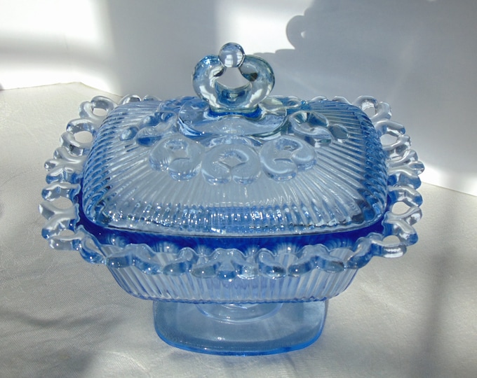 Indiana Glass Horizon Blue Lace Edge Pattern Candy Dish With Cover ...