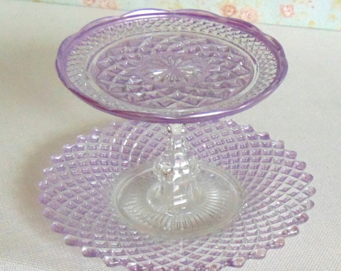 Lavender Glass Cake Stand, 2 Tier Stand, Small Dessert Stand, Wedding ...