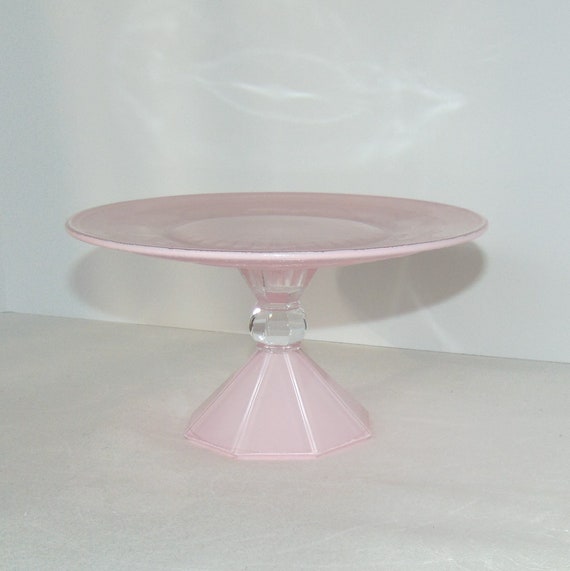 Light Pink Glass Cake Stand, 8" Cake Stand, Cupcake Stand, Baby Pink ...