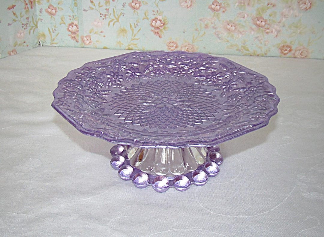 Lavender Glass Cake Stand, 8.25 Inch Dessert Pedestal, Macroon Display ...