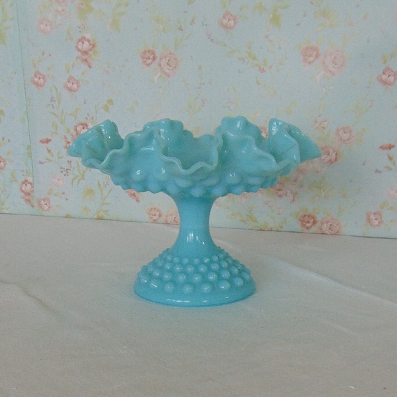 Fenton Aqua Milk Glass, Hobnail Milk Glass Footed Bowl, Fenton ...