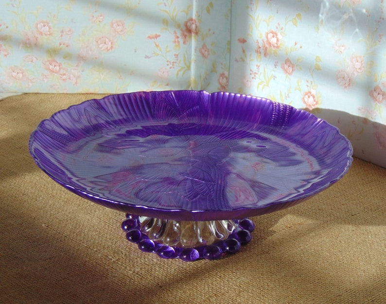 10 Inch Purple Cake Stand Glass Wedding Cake Pedestal Glass | Etsy