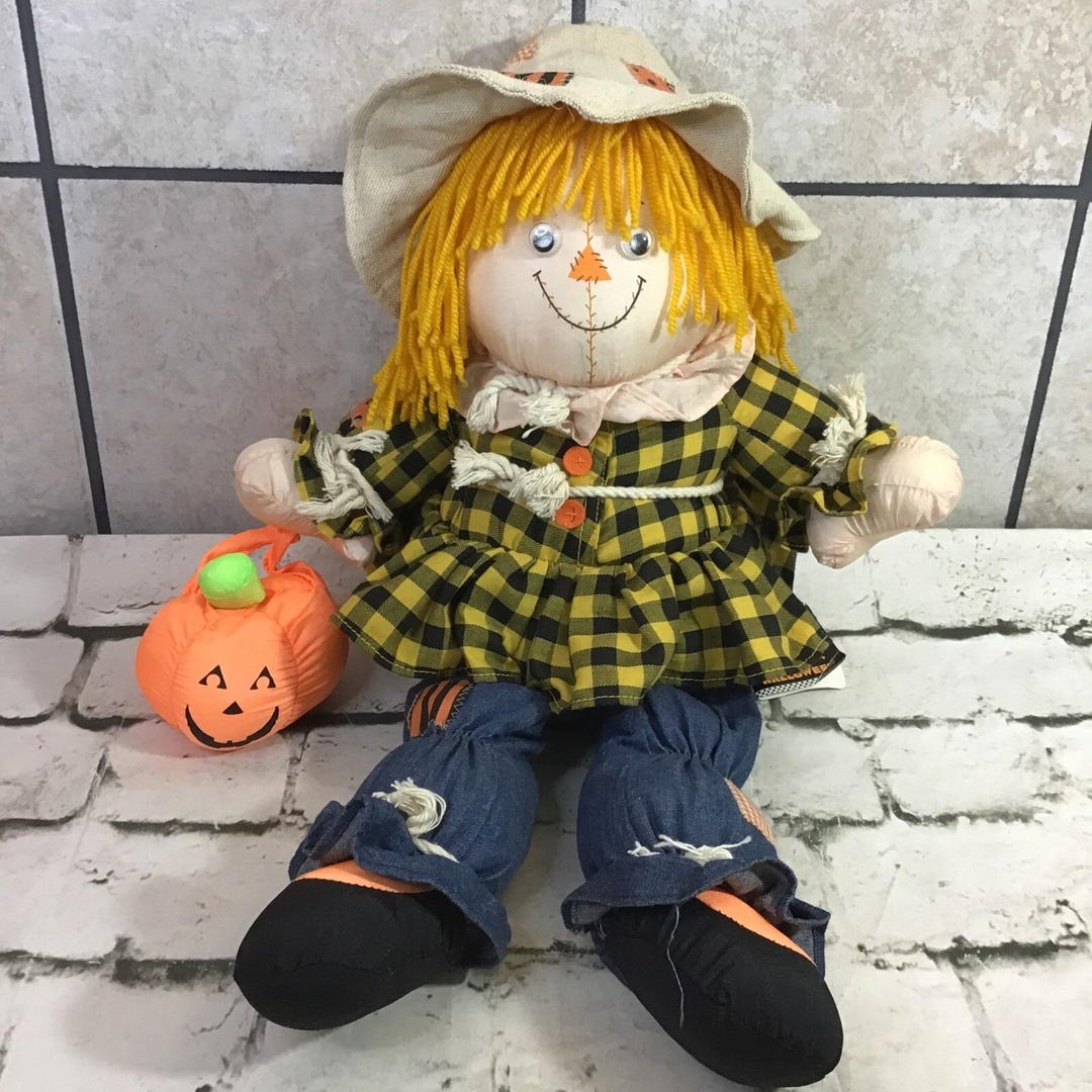 Stuffins Halloween Scarecrow Plush Trick or Treat Stuffed Animal VTG ...