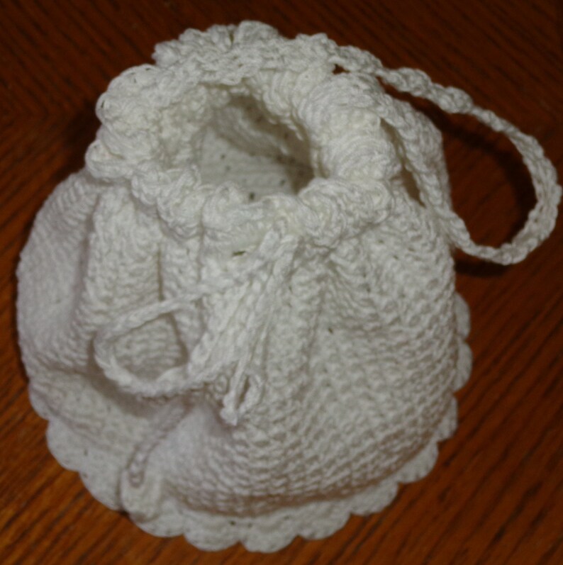 Drawstring Crochet Bag / Flower Girl Purse / White Pouch / Sachet for ...